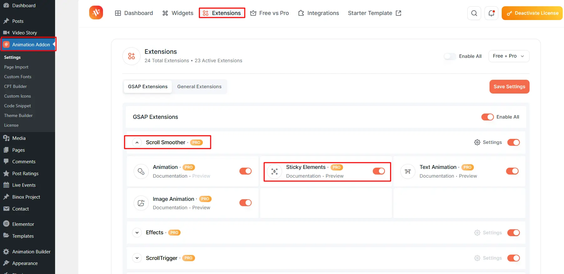 Sticky Header - Animation Addons